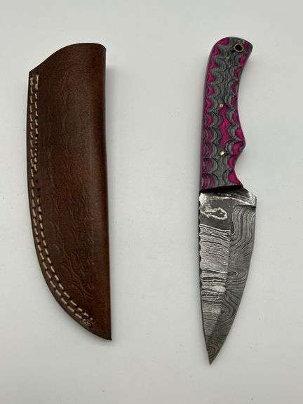 MHS Cutlery Damascus Steel Knives with Leather Sheaths - Auction Ohio