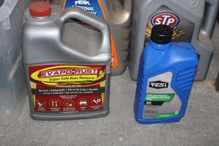 Assorted Garage and Automotive Supplies Including Motor Oils, Cleaners ...
