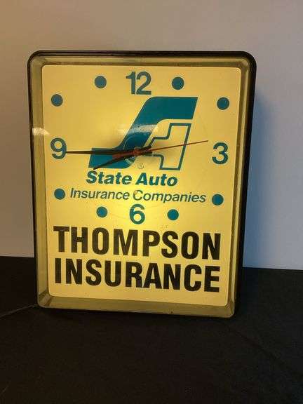 Vintage Lighted Advertising Clock – State Auto Insurance / Thompson ...