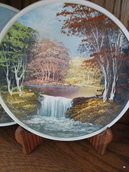 Vintage Oil Painting Plate Waterfall - Auction Ohio