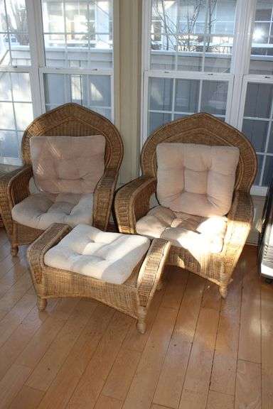 Pier 1 Wicker Armchairs & Ottoman - Auction Ohio