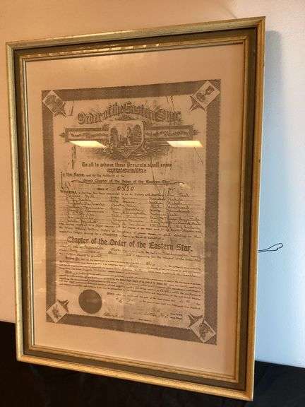 Framed Order of the Eastern Star Charter Copy - Auction Ohio