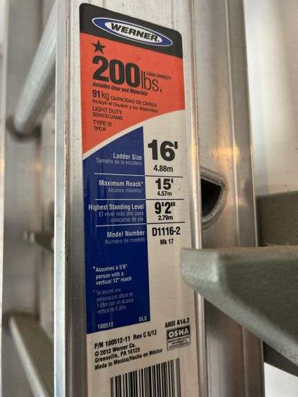 Werner 16 ft Aluminum Extension Ladder - Auction Ohio