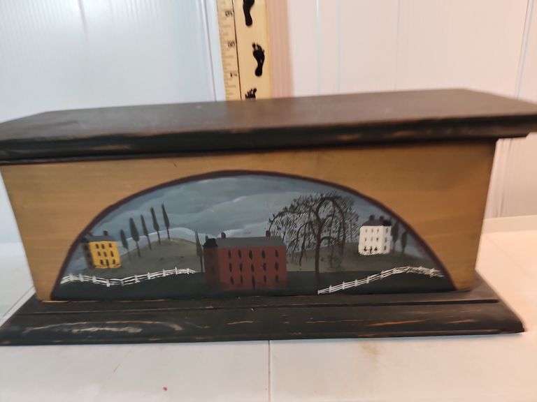David Hand Painted Wood Box 5.5''X15''X6'' Signed - Auction Ohio