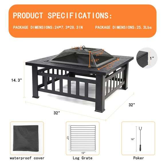 Wood Burning Fire Pit with Screen Lid, Poker, BBQ Net, Ice Tray, Food ...