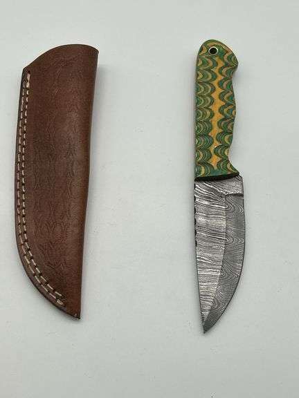 MHS Cutlery Damascus Steel Knives with Leather Sheaths - Auction Ohio