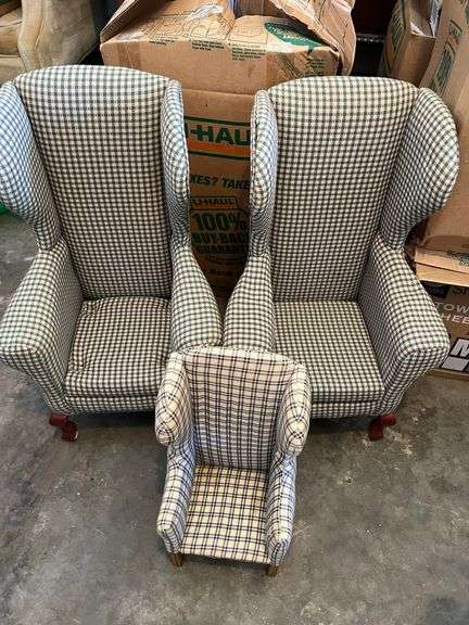 Set of Small Kids Gingham Wingback Chairs - Auction Ohio