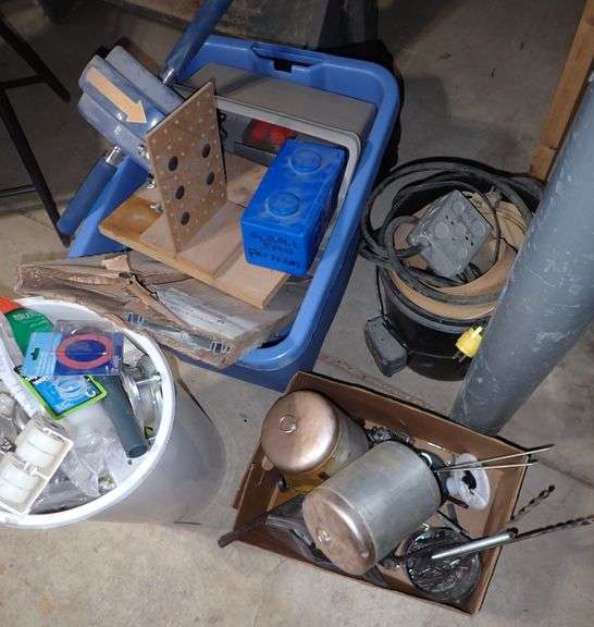 Tote, box and 2 Buckets filled with lots of different items. Nothing ...