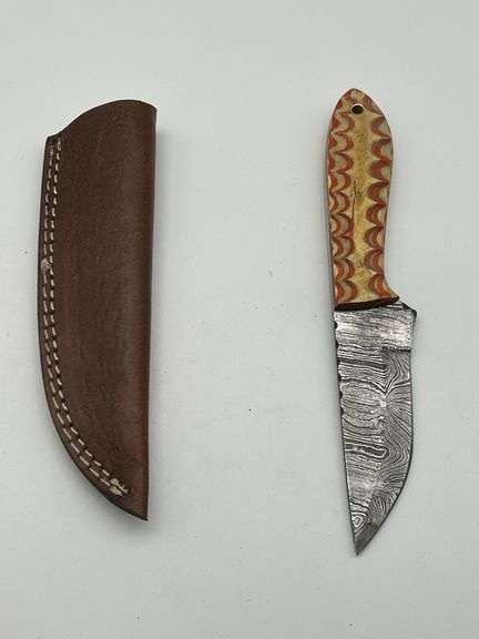 New MHS Cutlery Handcrafted Damascus Steel Knife with Leather Sheath ...