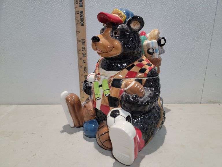 Sports Bear Cookie Jar Mrs Fields Pottery 11'' Tall - Auction Ohio