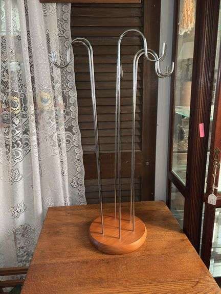 Chrome and Wood Table Top Store Display Holder - Auction Ohio