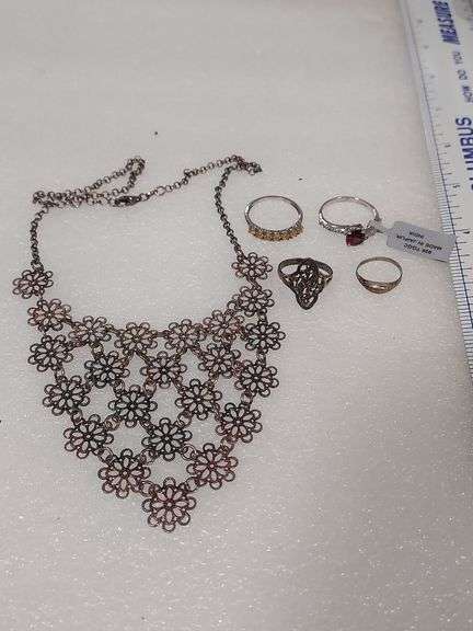 925 Marked Necklace & 4 Rings - Auction Ohio