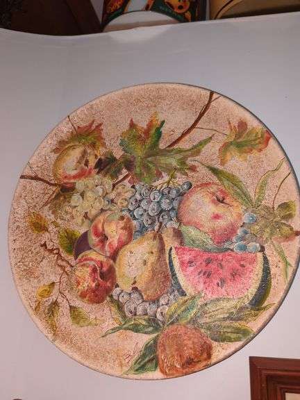 Large Wall Plaster painted fruit Plate - Auction Ohio