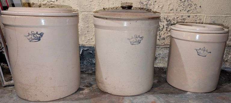 Three Crown Crocks (Two 5 Gallon and 1 Three Gallon) - Auction Ohio