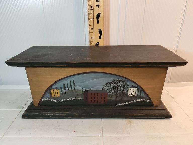 David Hand Painted Wood Box 5.5''X15''X6'' Signed - Auction Ohio
