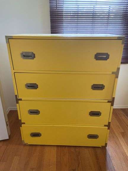 Bernhardt MCM Yellow Campaign-Style 4-Drawer Chest - Auction Ohio