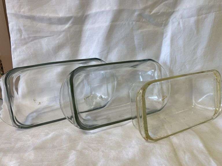 Three Clear Glass Loaf Pans - One Pyrex - Auction Ohio