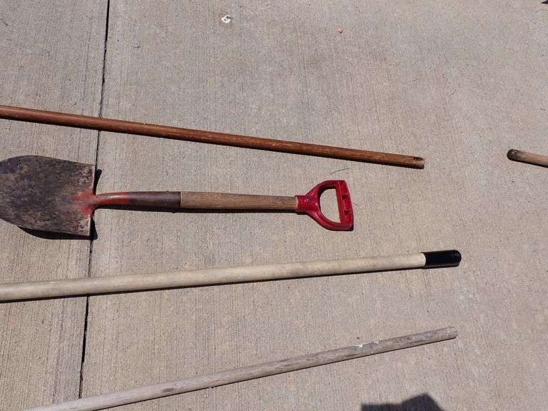 Hedge Shears - 2 Grass Whips - Sm metal rake - Flat Rake - Sm Spade ...