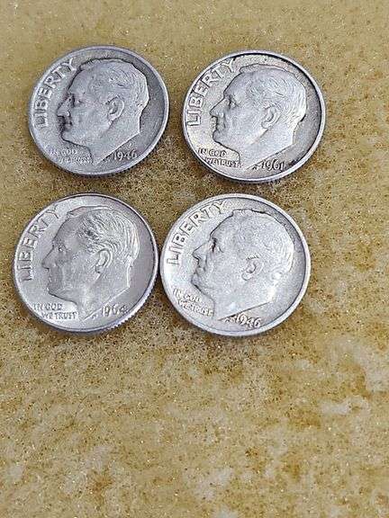 Silver Dimes 1964 D, 1961 D, 1946, 1946 - Auction Ohio