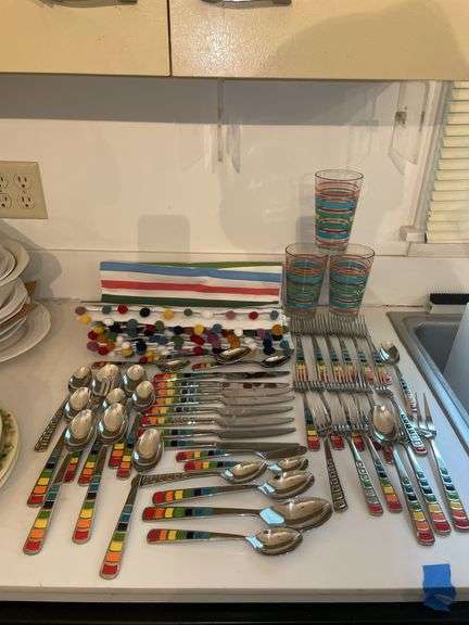 Fiesta Flatware & Glassware with Utensil Holder - Auction Ohio
