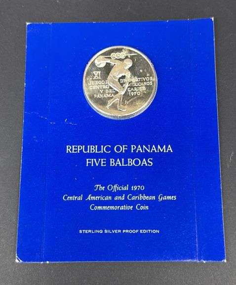 1970 Republic of Panama Five Balboas Sterling Silver Proof Coin ...
