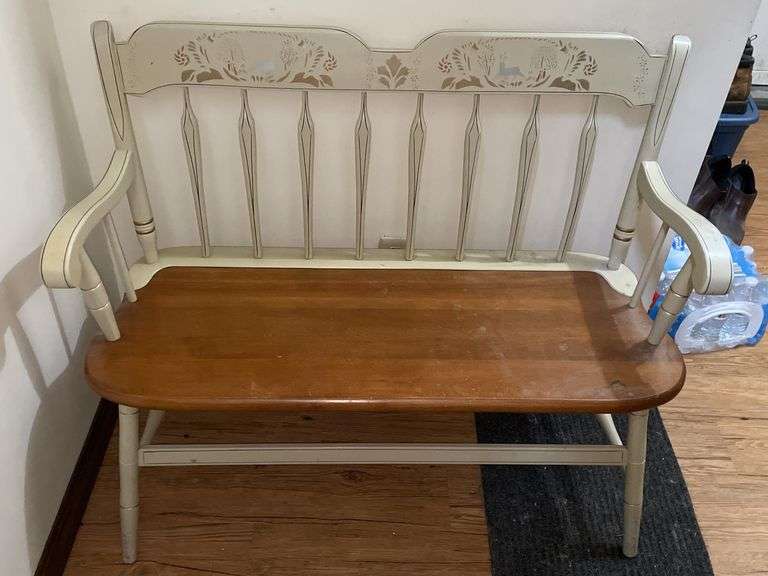 Ethan Allen Entry Bench with Gold Trim - Auction Ohio