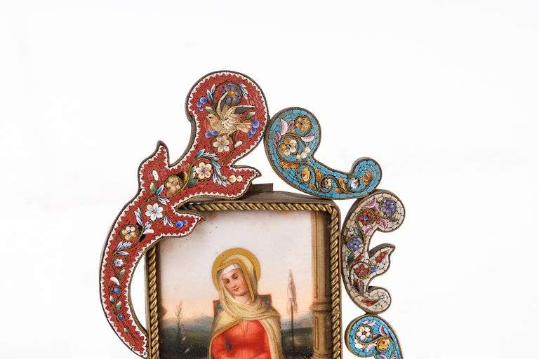 Antique Mirco-Mosaic "Roma" Frame with Porcelain Artwork of Madonna ...