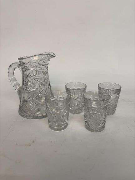 CUT PITCHER AND GLASSWARE SET. - Auction Ohio