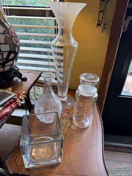 Collection of Assorted Clear Glassware, Including Vases and Decorative ...