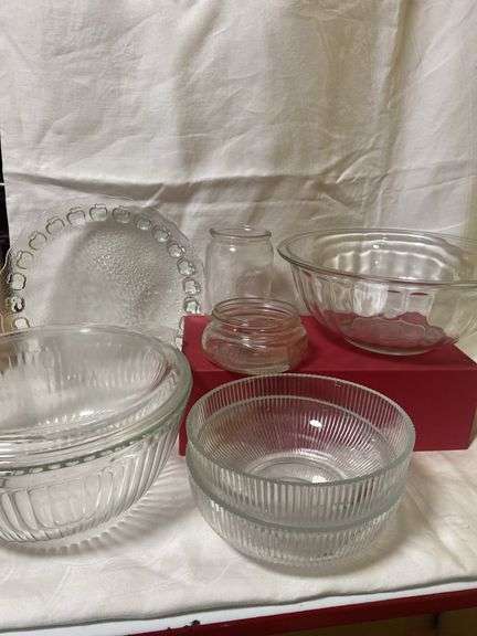 Clear Glass Kitchen Items - Pyrex - Mason - Agee - Auction Ohio