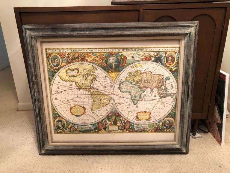Large Framed World Map Print (No Glass) - Auction Ohio