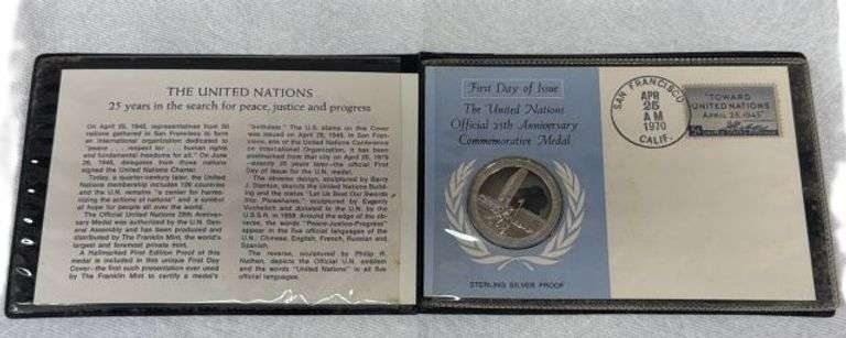 United Nations 25th Anniversary Sterling Silver Proof Medal with First ...