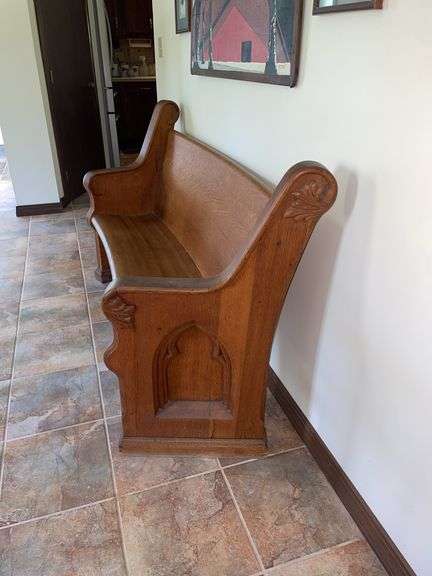 Antique Rounded Oak Church Pew - Auction Ohio