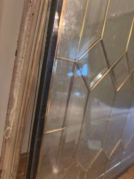 Arched, etched glass window with brass caming - Auction Ohio