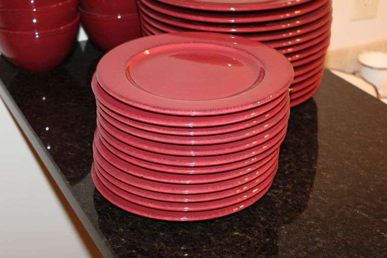 Red Ceramic Plates & Bowls Set - Auction Ohio