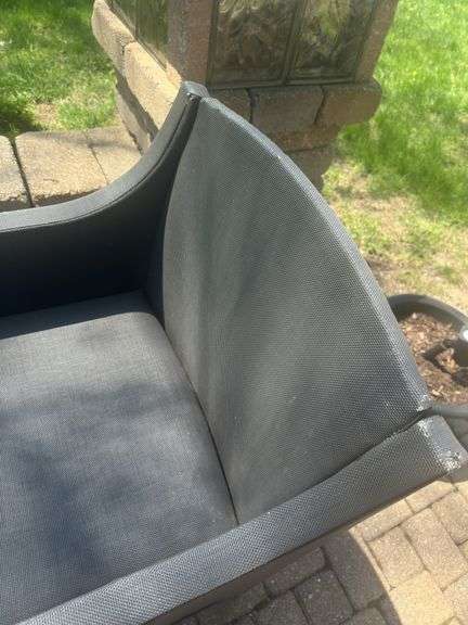 Bar height outdoor table w/ two stools - Auction Ohio