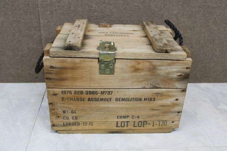 Wooden Demolition M183 Explosives Box with Rope Handles - Auction Ohio