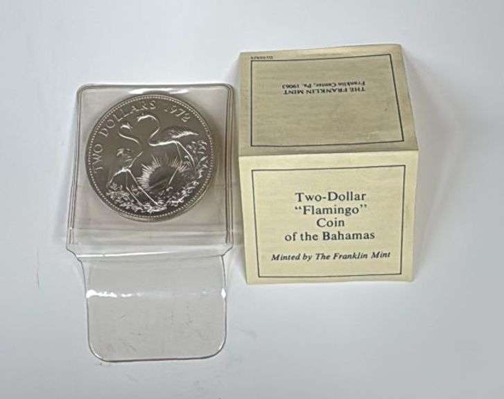 1972 Bahamas $2 Sterling Silver Flamingo Coin by The Franklin Mint ...