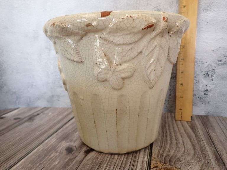 Antique Glazed Terracotta Butterfly / Dragonfly Planter - Auction Ohio