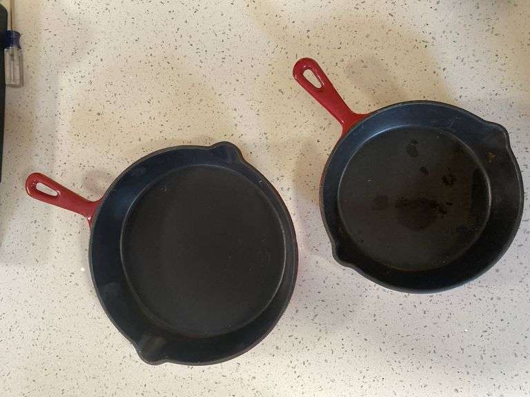 Two Bella Red Enameled Cast Iron Pans - Auction Ohio