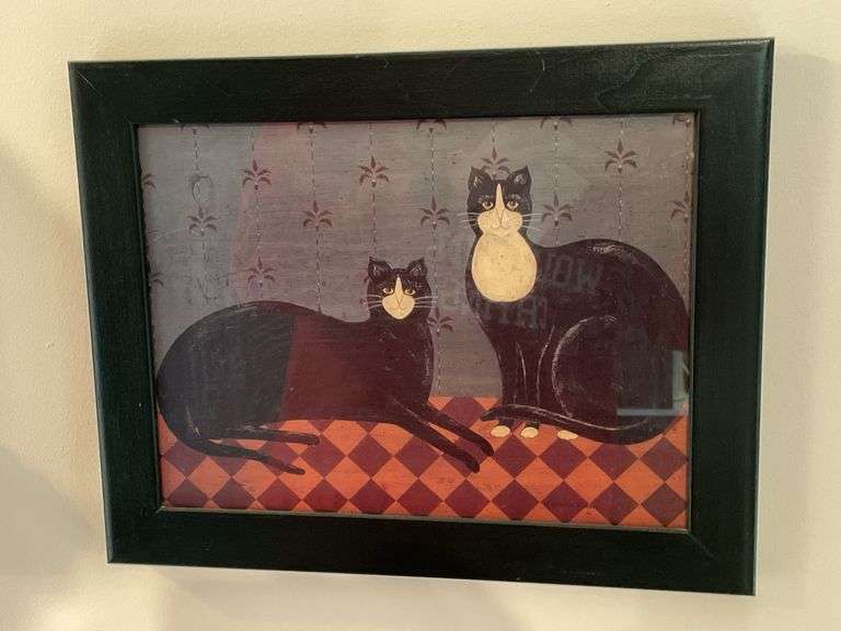 Framed Primitive Cat Print - Auction Ohio