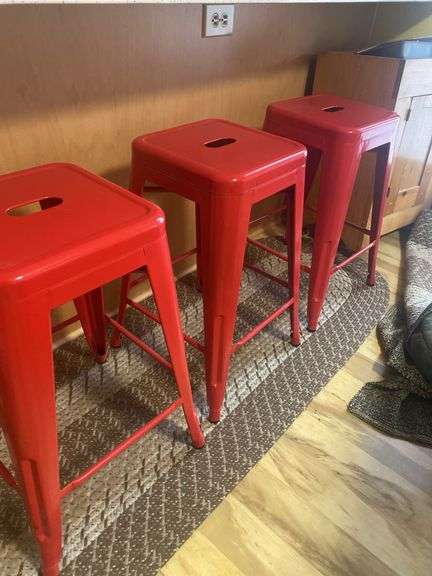 Three Red Metal Bar Stools - Auction Ohio