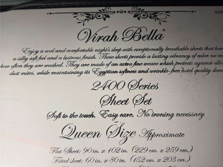 Virah Bella 2400 Series Sheet Set - Auction Ohio