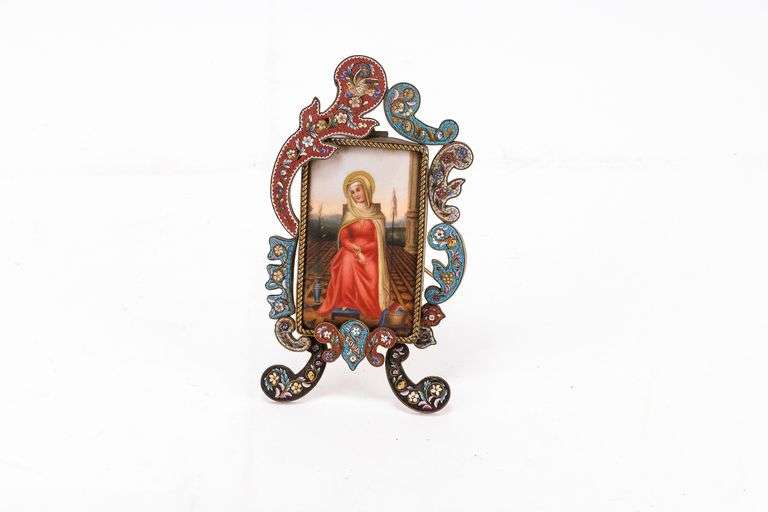 Antique Mirco-Mosaic "Roma" Frame with Porcelain Artwork of Madonna ...