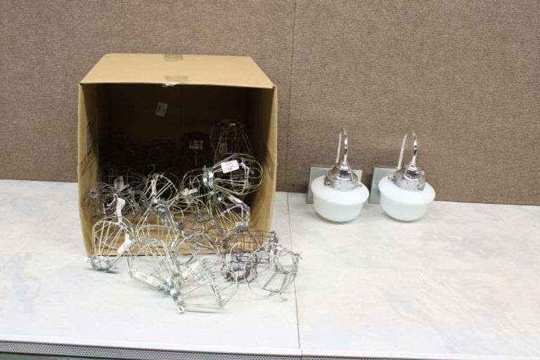 Box of Zinc Wire Bulb Holders and Two Wall-Mounted Light Fixtures ...