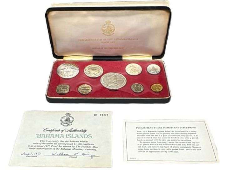 1971 Bahamas 9-Piece Proof Coin Set by The Franklin Mint - Auction Ohio