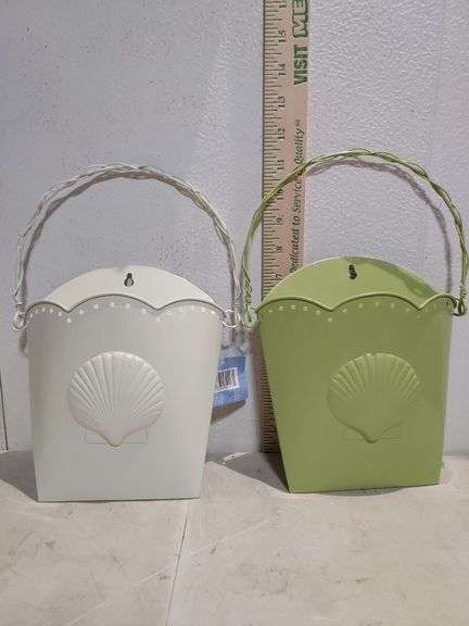 2 Garden Gate Metal Wall Pocket Shell Buckets 8"X2.5"X8" - Auction Ohio