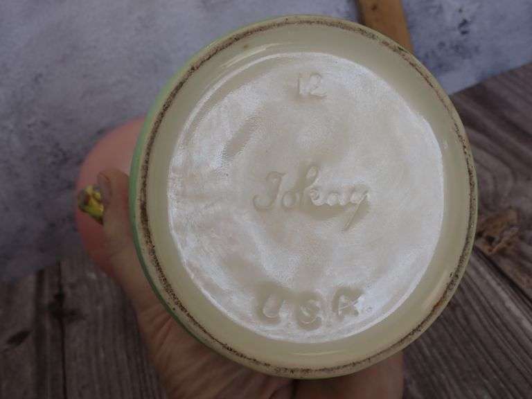 Hull Tokay Pottery Pink Vase #12 Grape Cluster Green Vine Handles ...