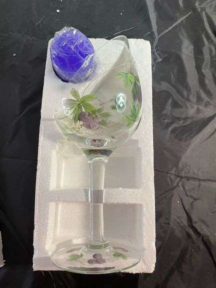 Victradco Slanted Glass stemmed Goblet Bowl Hand painted grape Holder ...
