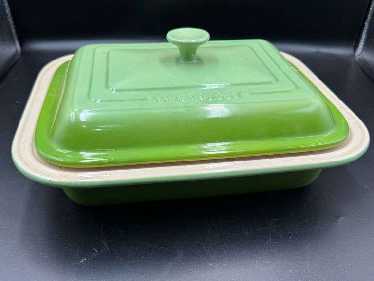 Le Creuset Green Stoneware Covered Baking Dish - Auction Ohio